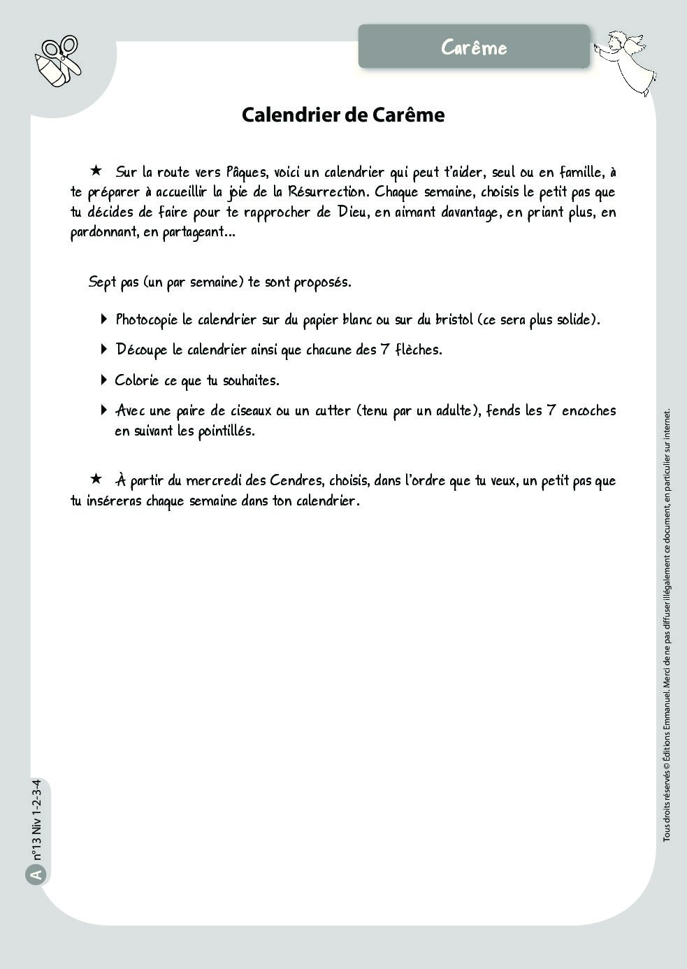 Calendrier de Carême - Catéchisme Emmanuel